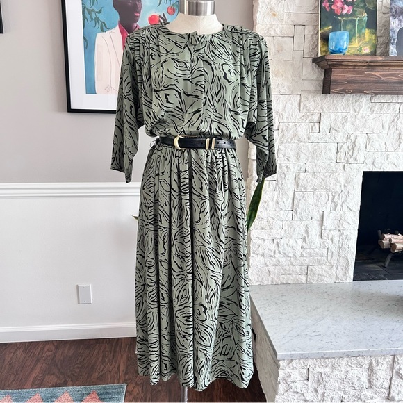 Vintage | Dresses | Vintage Zebra Print Dress Green Black 8s Artsy ...